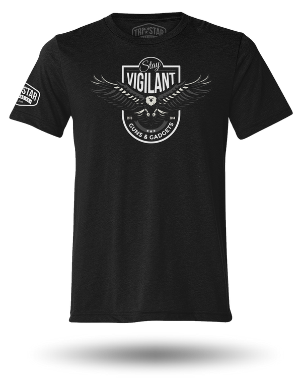 GUNS AND GADGETS STAY VIGILANT EAGLE TEE - BLACK - TriStar Trading Co.